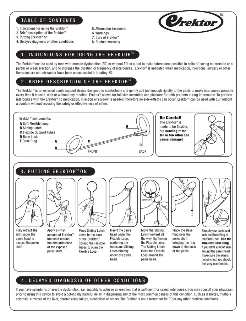 Instruction For Use - Erektor™- No-medication Penile Support